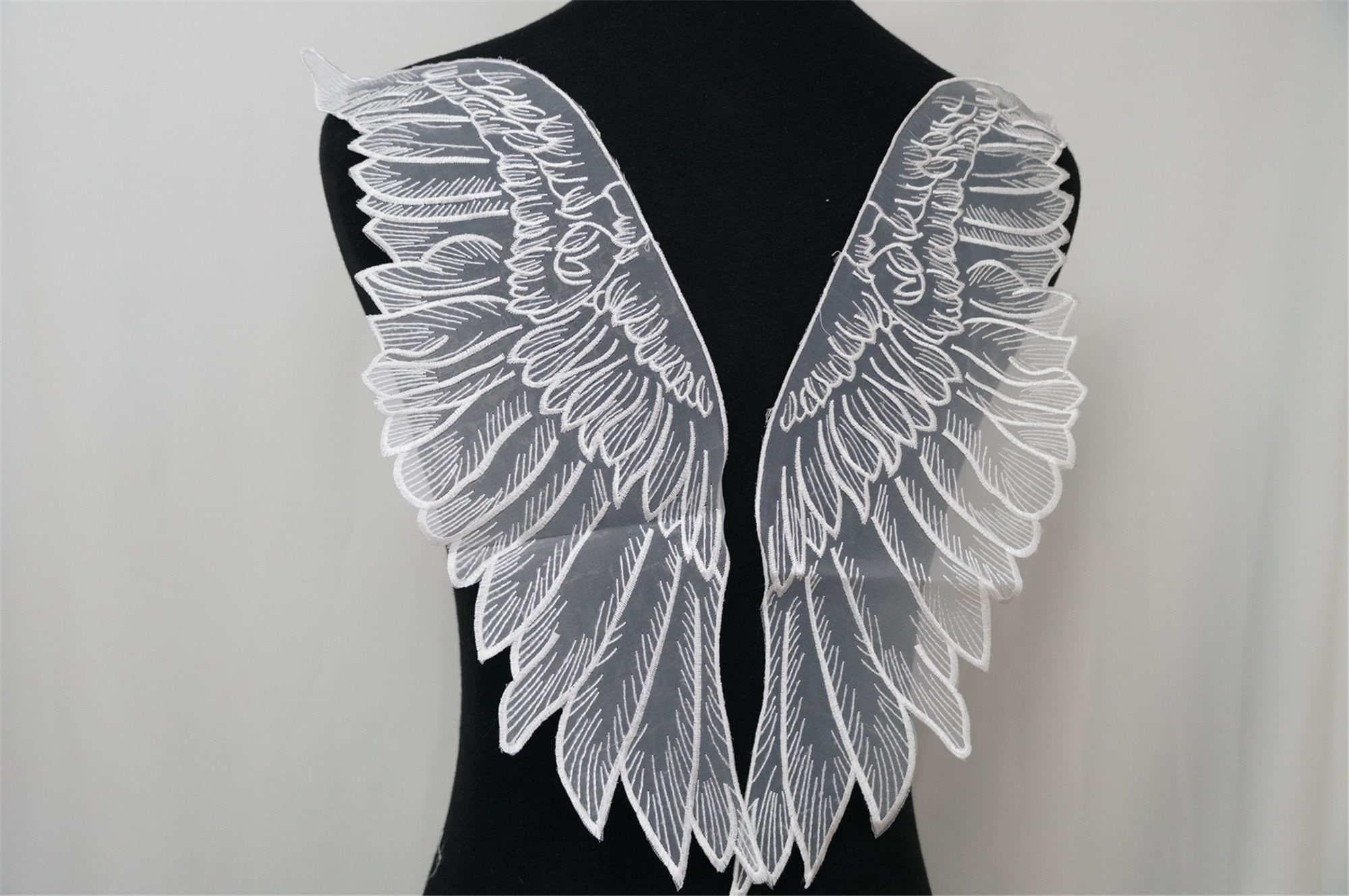 Pair of Large Organza Embroidered Angel Wing Lace Applique, off White ...