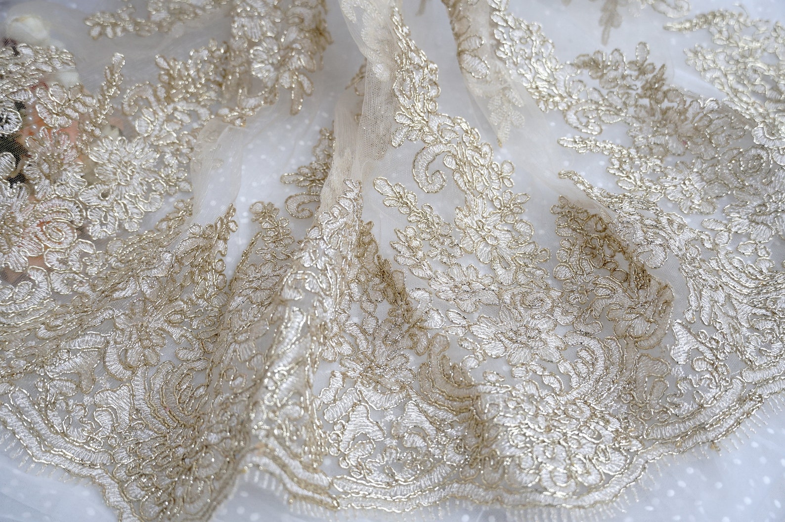 Gold Lace Fabric Alencon Lace Fabric Gorgeous Gold Corded | Etsy