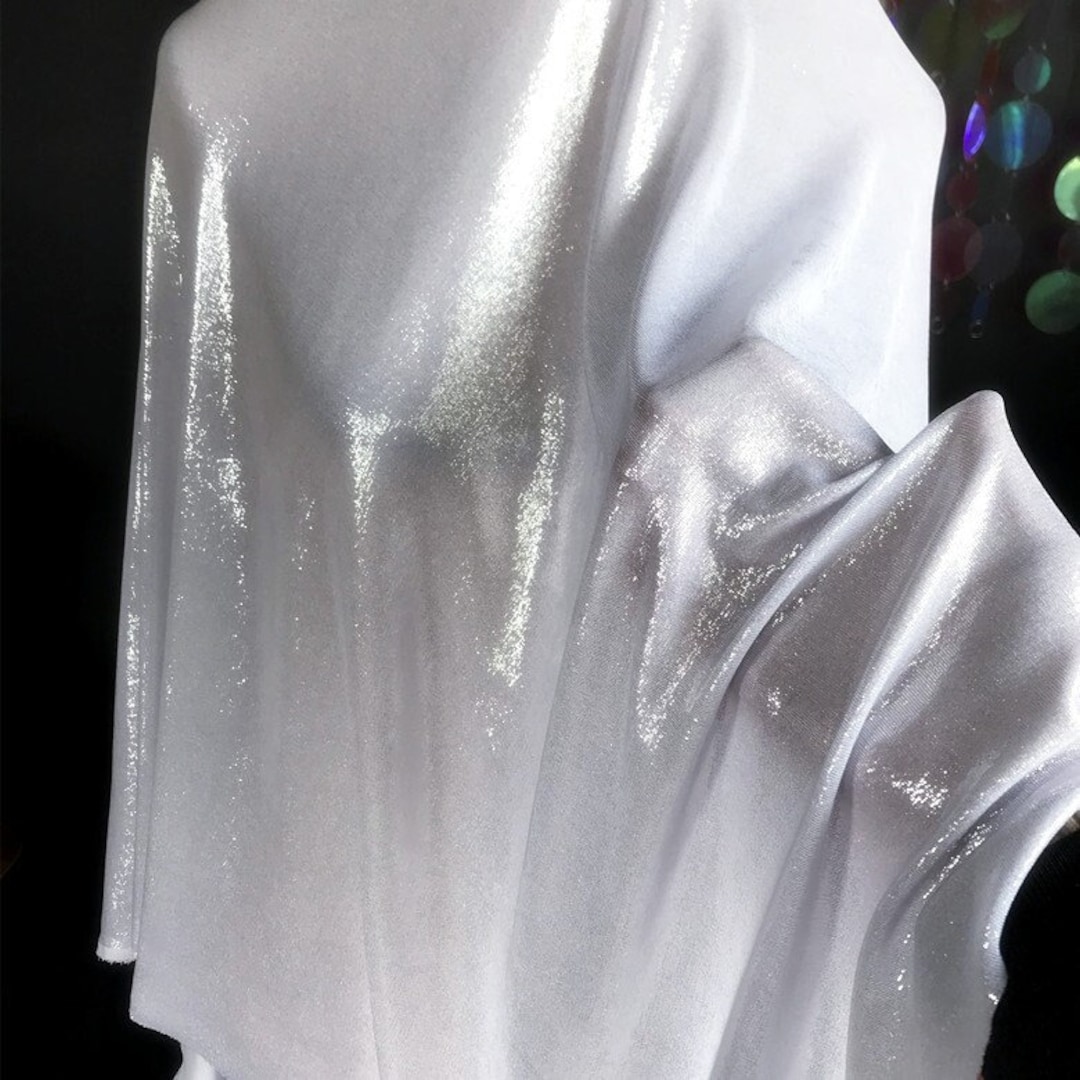 Chic White Fabric, Shimmering Metallic Stretchy Fabric for Prom Gown ...