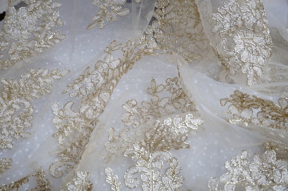 Gold Lace Fabric Alencon Lace Fabric Gorgeous Gold Corded - Etsy
