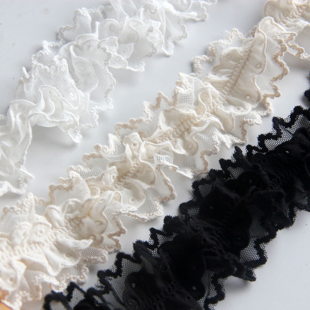 3 Colors, Delicate Double Layers Ruffled Lace Trim, Cute Ruffled Mesh ...
