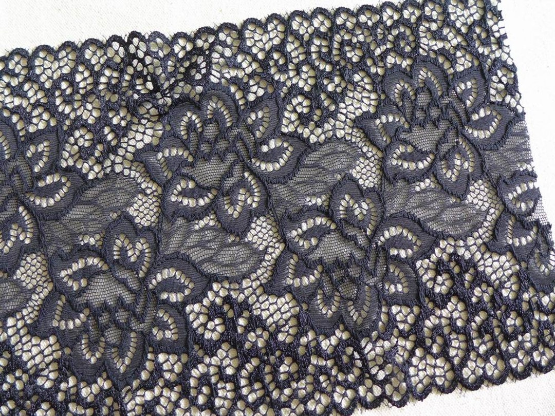 Black Stretch Lace, Elastic Lace Trim With Roses, Lingerie Headband ...