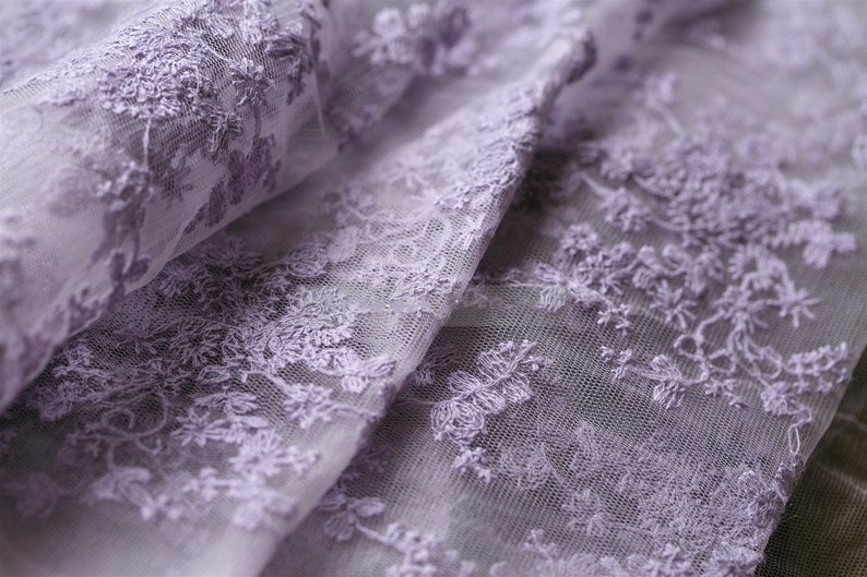 Purple Lace Fabric Lavender Floral Embroidery Lace Fabric | Etsy