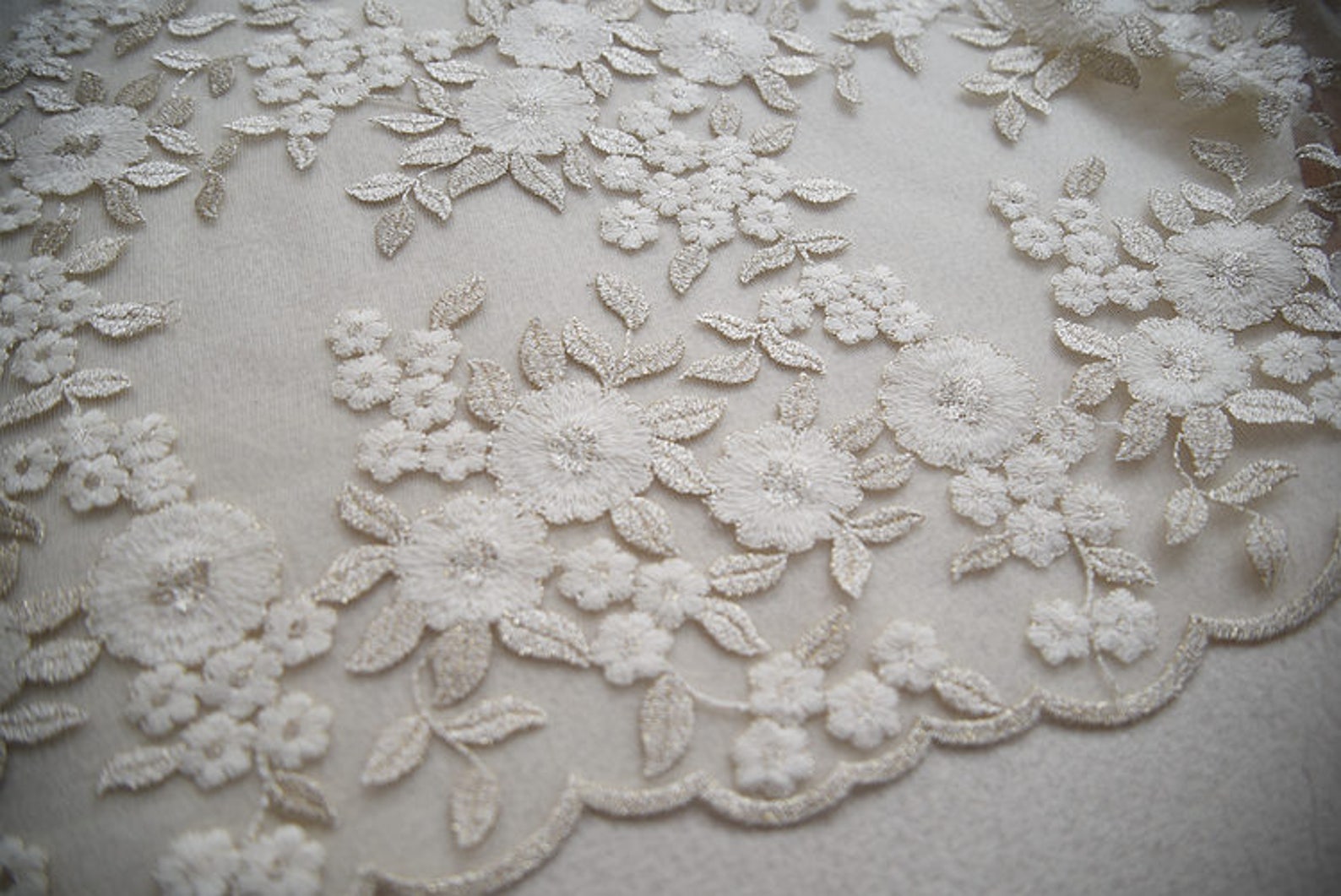 Soft Champagne off White Gold Thread Lace Fabric Leaf - Etsy