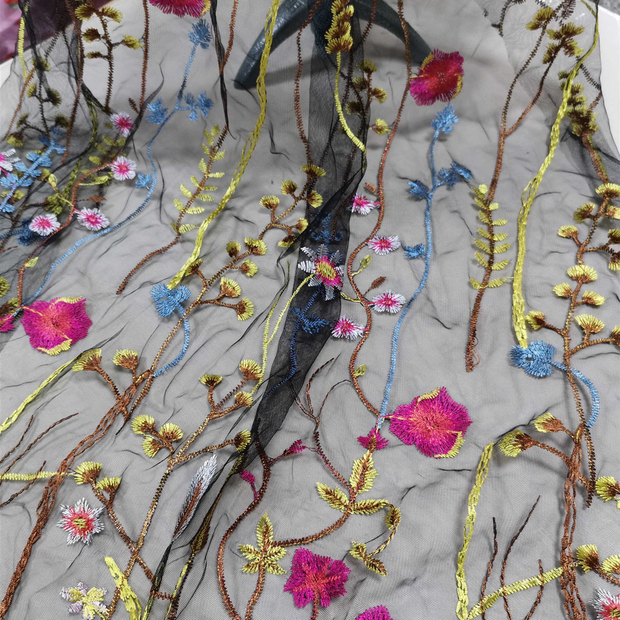 Multi-color Embroidered Floral Lace Fabric Embroidered Tulle - Etsy