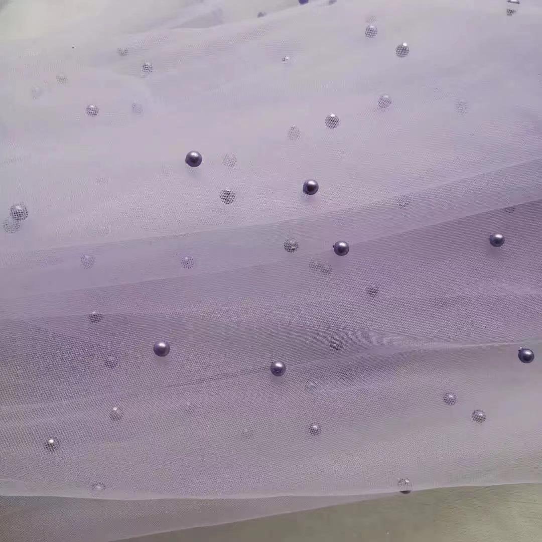 Pearl Beaded Tulle Lace Fabric, Pearls Tulle Fabric for Bridal Gown ...
