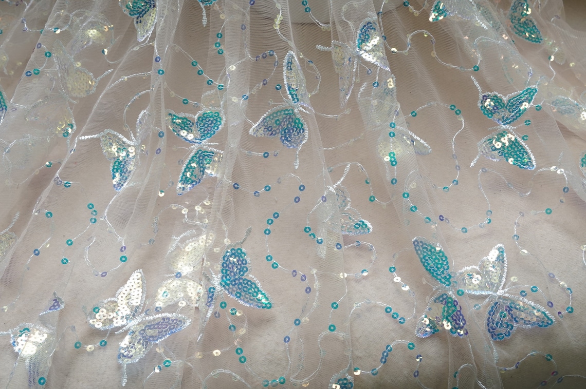 New arrival sequin butterfly embroidery lace fabric in soft | Etsy
