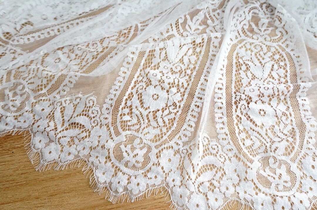 Soft French Chantilly Lace Fabric, Vintage Stripe Floral Embroidery ...