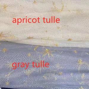 Embroidered Moon Pattern Lace Fabric, Gold Glitter Star Moon Embroidery ...