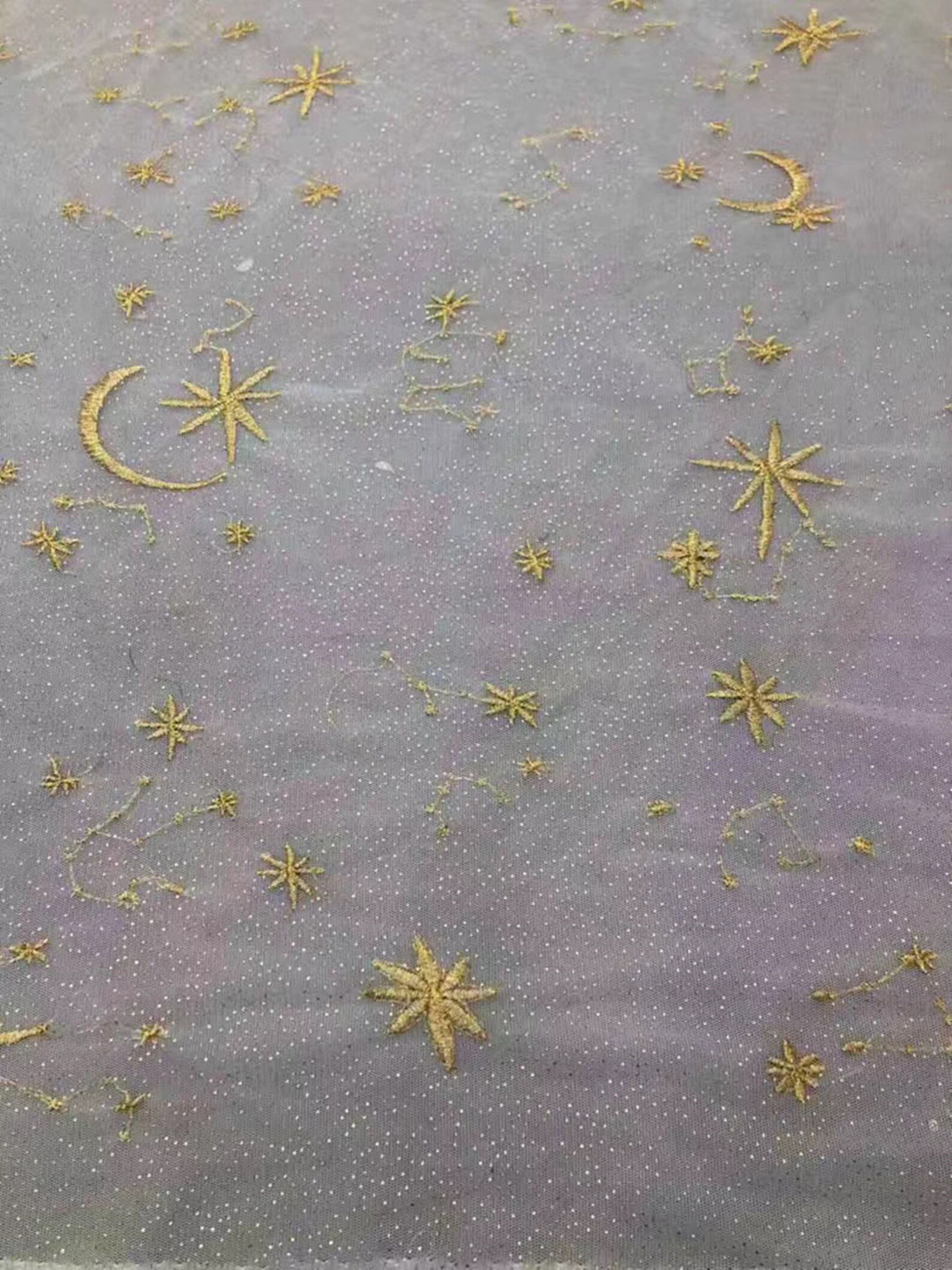 Embroidered Moon Pattern Lace Fabric Gold Glitter Star Moon | Etsy