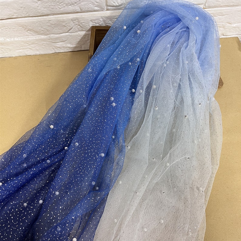 Gradient Glitter Lace Fabric Pearl Beaded Dark Blue Tulle - Etsy