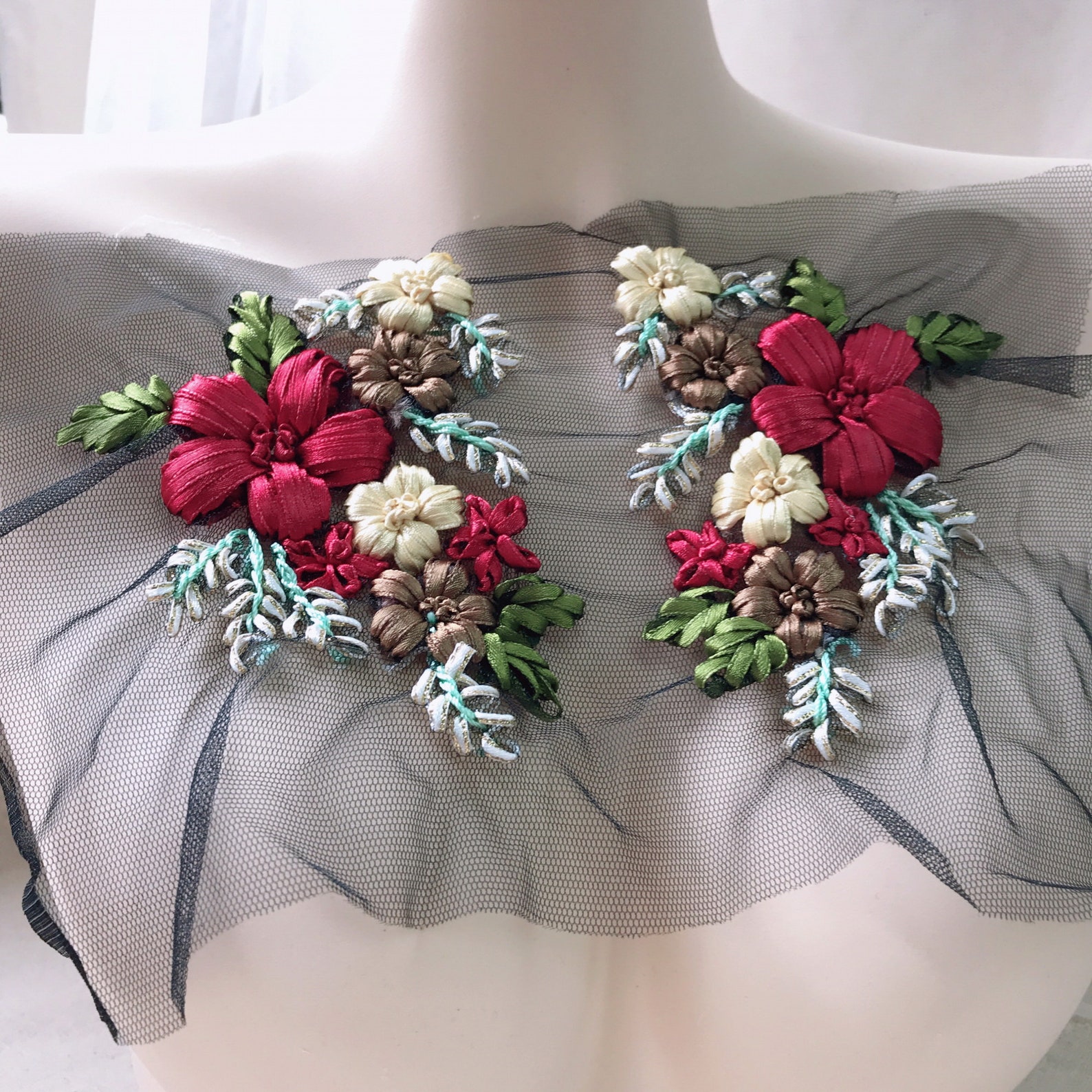 Burgundy Apricot Lace Flower Patch Multi-color Lace Applique | Etsy