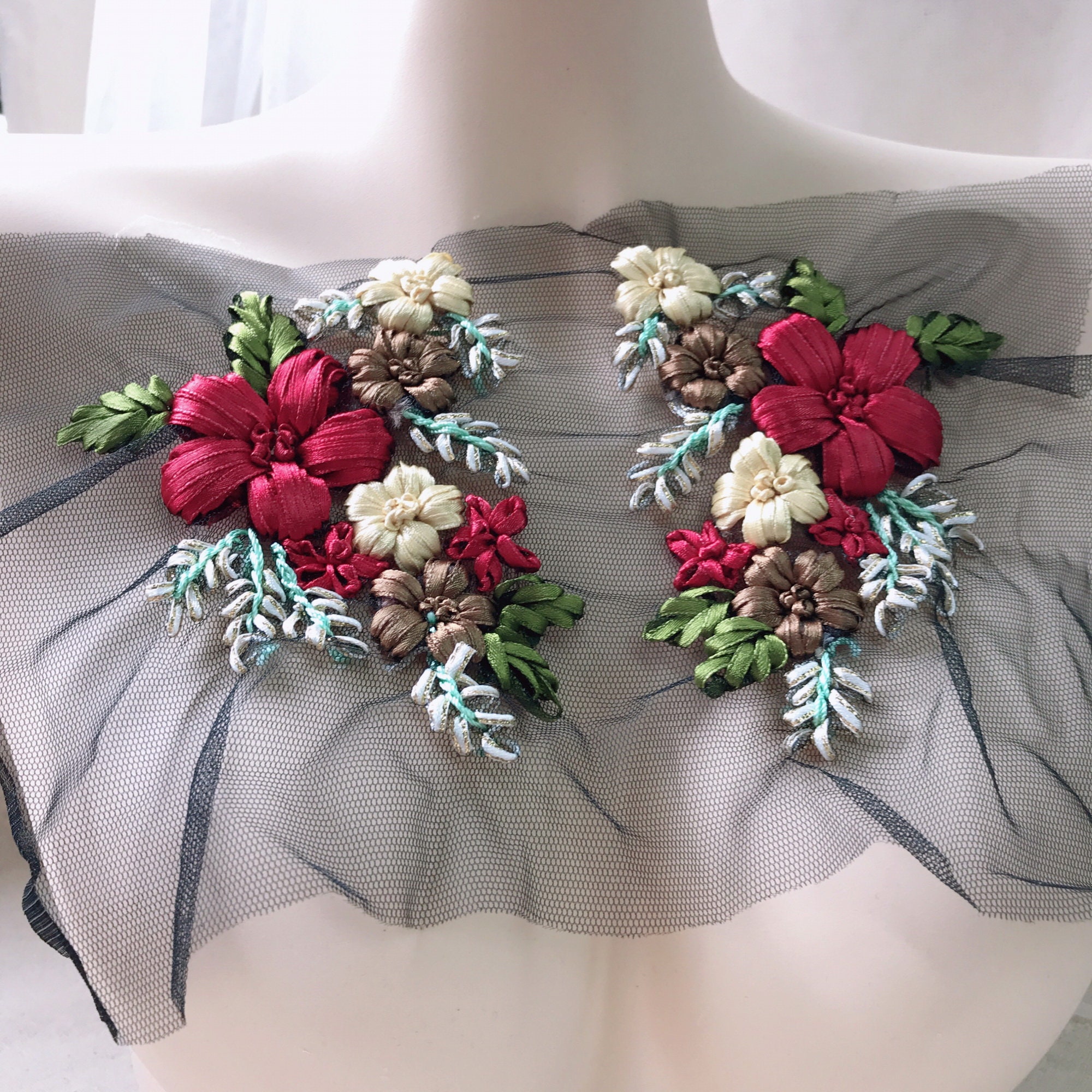 Burgundy Apricot Lace Flower Patch Multi-color Lace Applique | Etsy