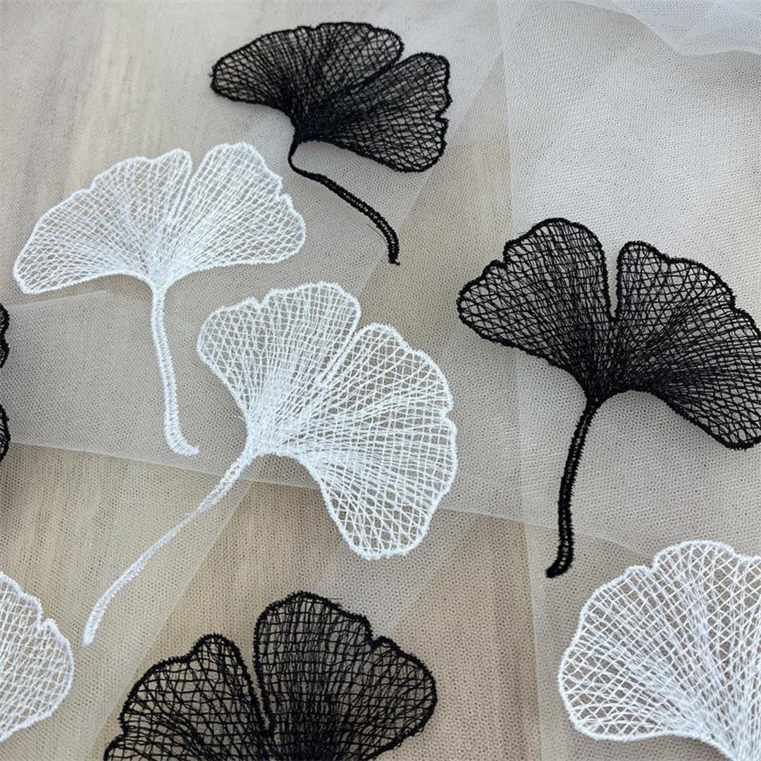 Black White Lace Applique, Hollowed Ginkgo Leaf Patch for Wedding Dress ...