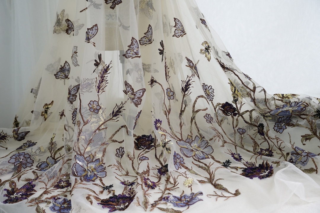 Super! Beautiful Beaded Butterfly Embroidery Tulle Fabric, Soft Tulle ...
