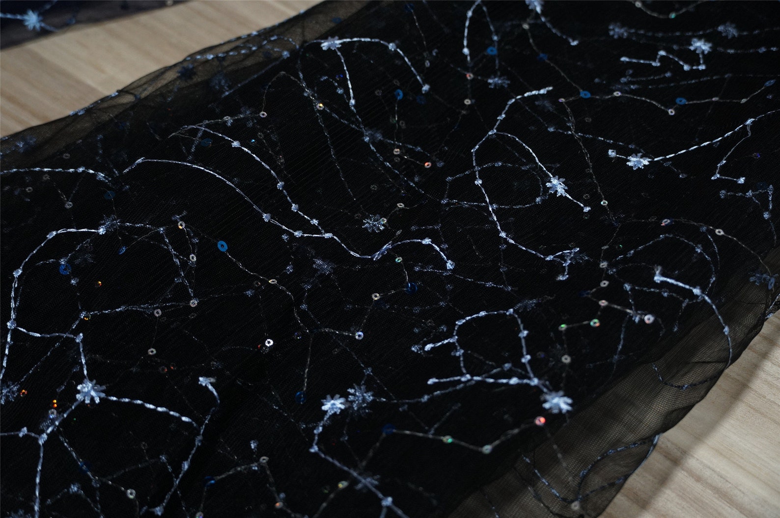 Unique Constellation Embroidery Lace Fabric, Sequins Navy Mesh Lace ...