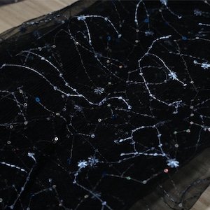 Unique Constellation Embroidery Lace Fabric, Sequins Navy Mesh Lace ...