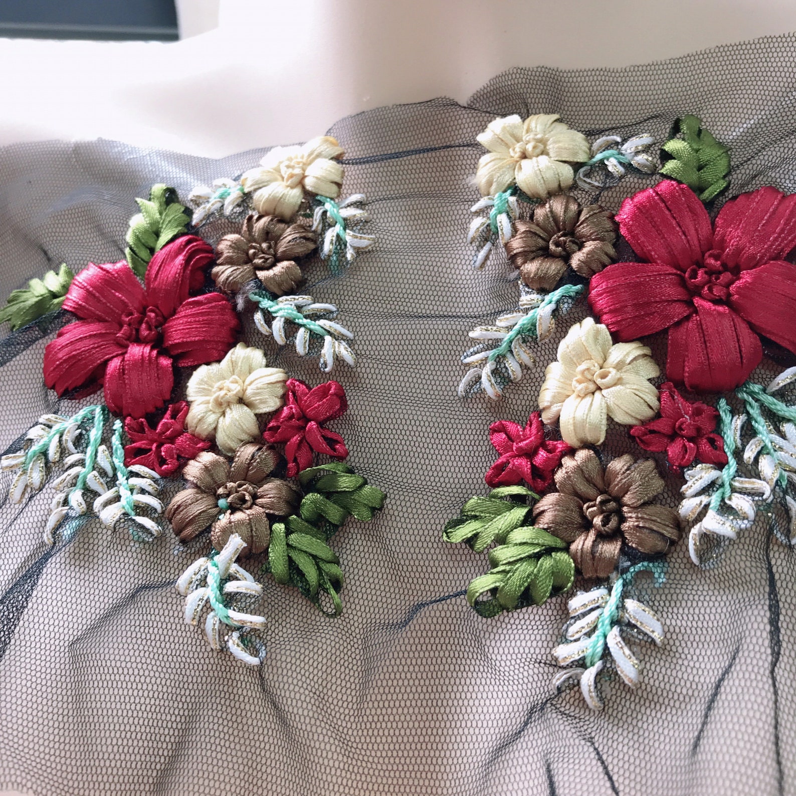 Burgundy Apricot Lace Flower Patch Multi-color Lace Applique | Etsy