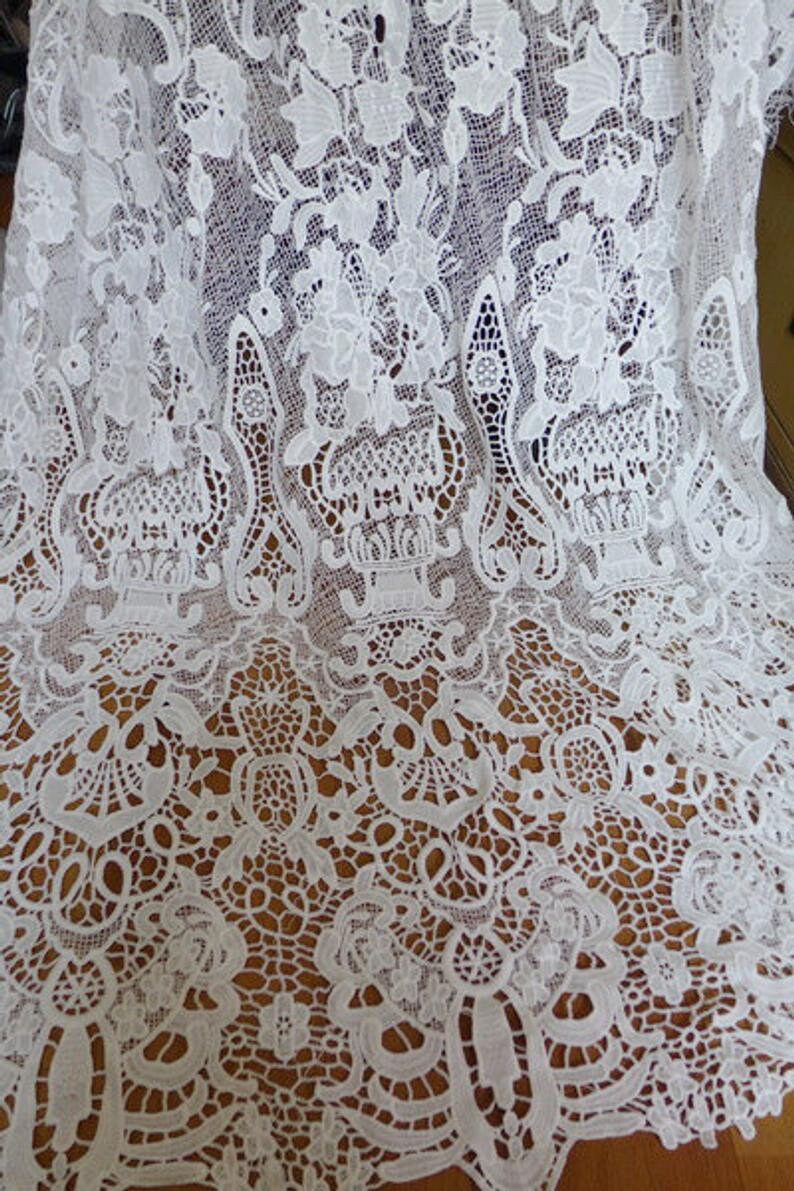 Off White Hollowed Out Fabric Vintage Venice Lace Fabric | Etsy