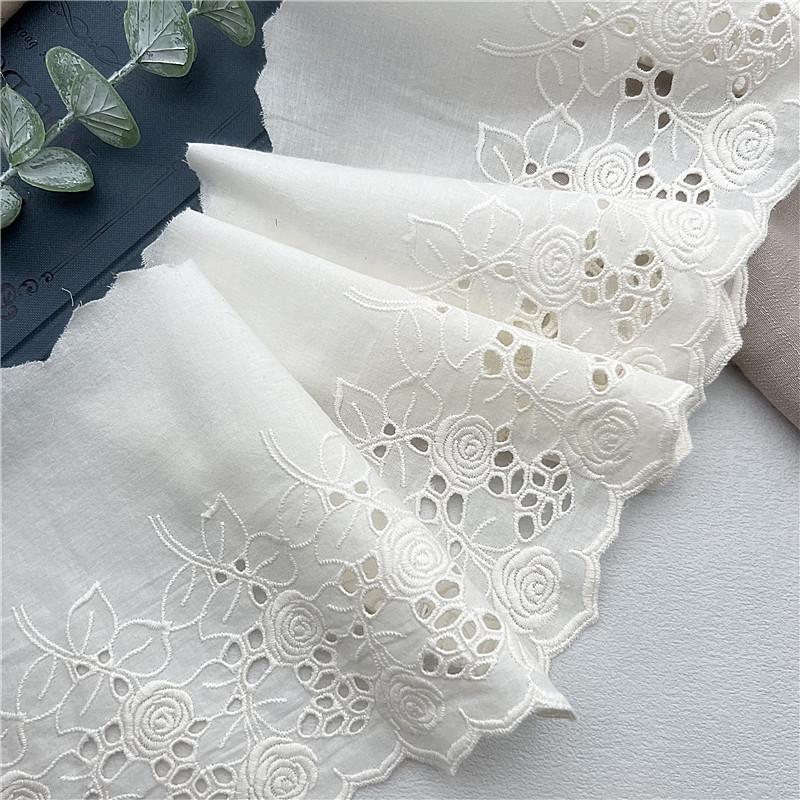 6.3" Wide Pretty Rose Flower Embroidered Cotton Trim, Eyelets Scalloped ...