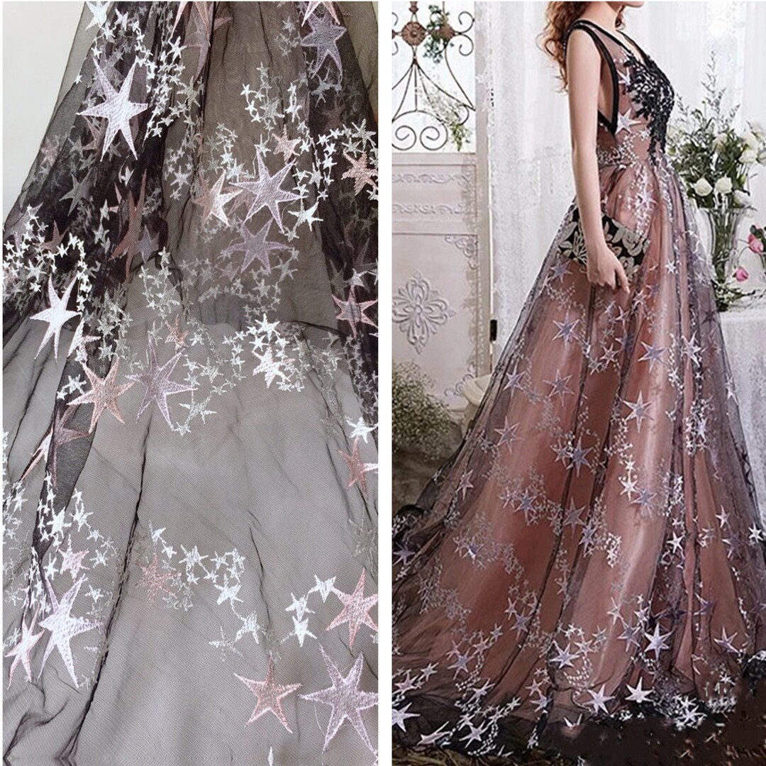 Star Embroidery Tulle Lace Fabric, Star Pattern Lace Fabric for ...