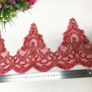 Red Gold Alencon Lace Trim, Red Lace Trim With Gold Thread Corded, Red ...