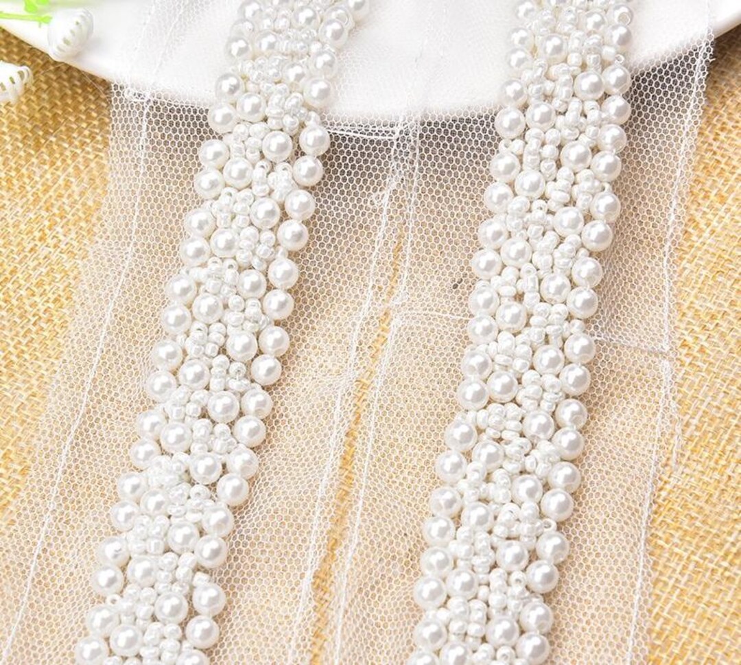 Lovely Beaded Embroidery Trim, Beads Mesh Trim, Pearl Beads Trim for ...