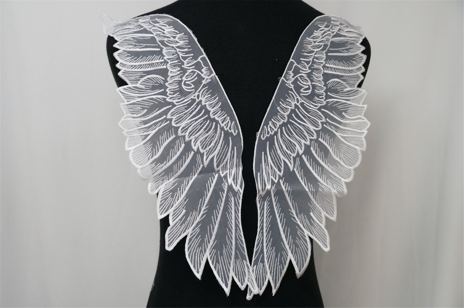 Pair of Large Organza Embroidered Angel Wing Lace Applique, off White ...