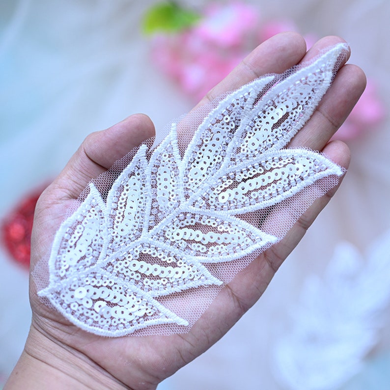 Leaf Lace Applique Leaf Lace Patch Beaded Leaf Patch - Etsy