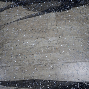 Unique Constellation Embroidery Lace Fabric, Sequins Navy Mesh Lace ...