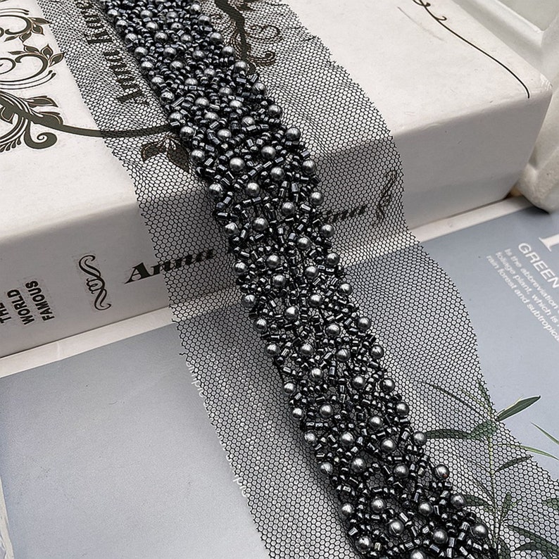 Wide Beaded Trim Beaded Mesh Trim Beaded Lace Trim Pearl - Etsy