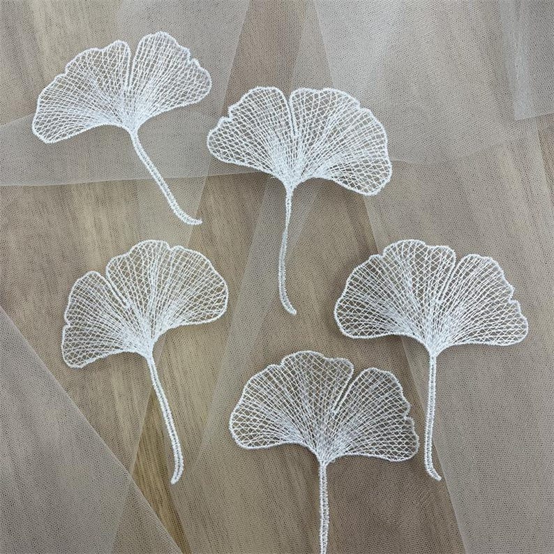 Black White Lace Applique, Hollowed Ginkgo Leaf Patch for Wedding Dress ...