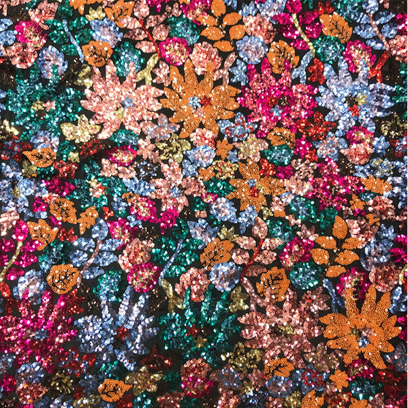 Colorful Sequins Fabric, Sequins Floral Leaf Motif Mesh Fabric for ...