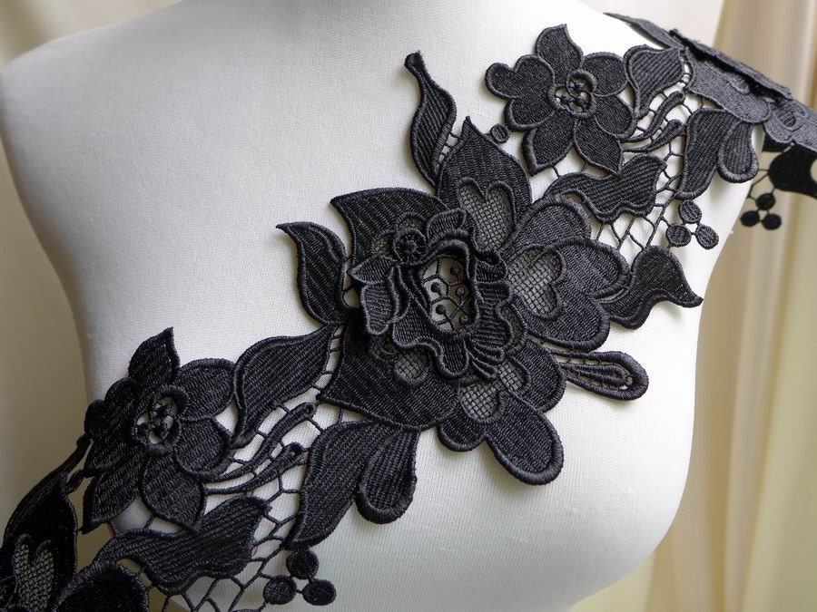 Black 3D Roses Flowers Lace Bridal Venice Lace Applique - Etsy UK