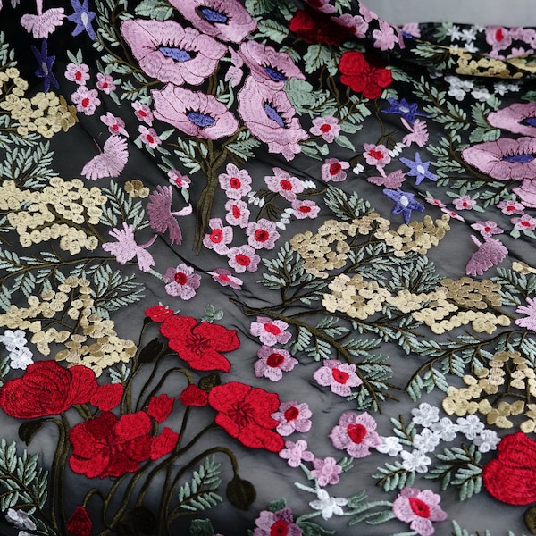 Embroidered Sheer Fabric - Etsy