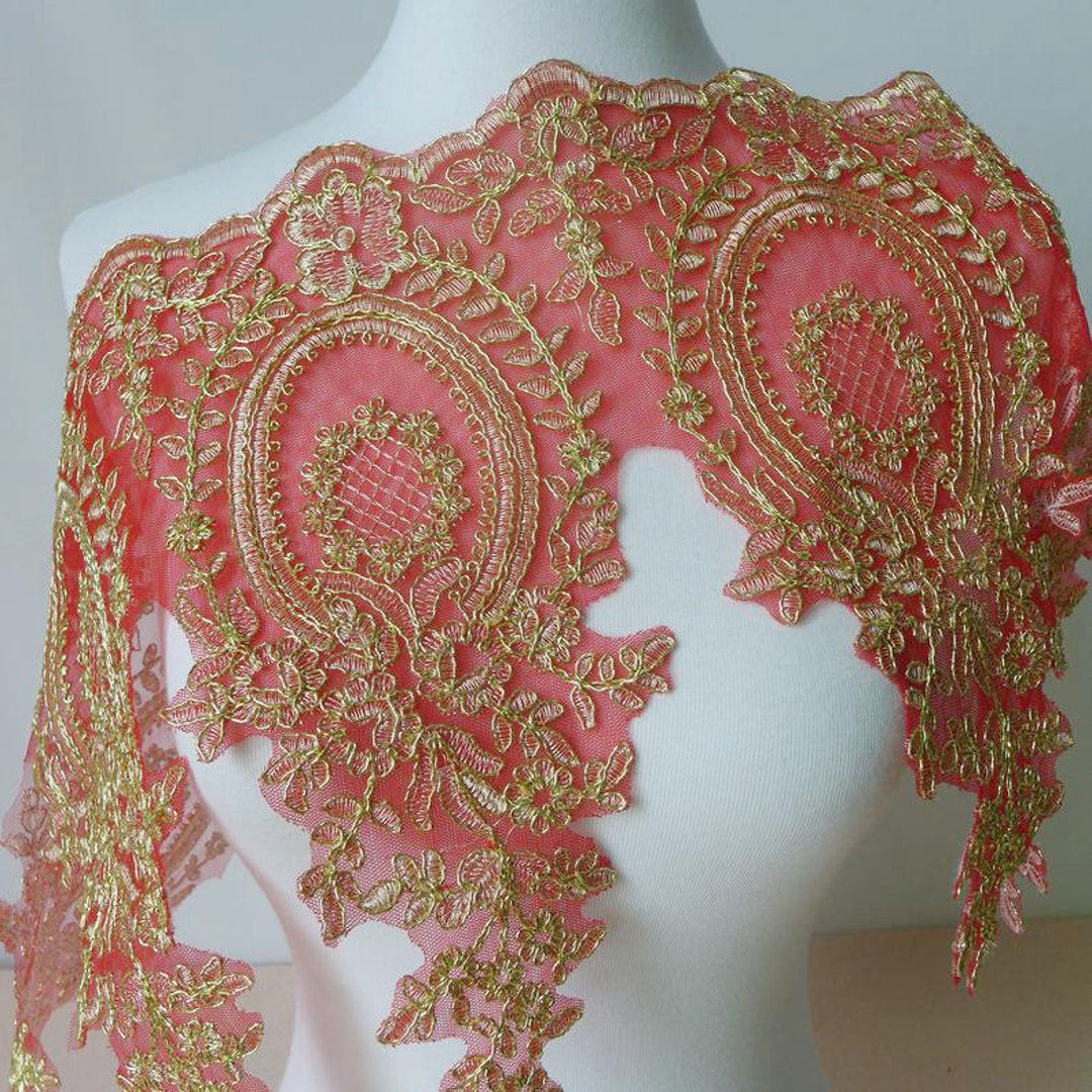Gold Alencon Lace Trim Gold Metal Corded Lace Trim Red Tulle - Etsy