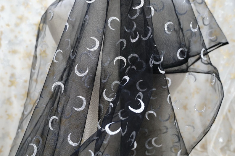 Moon Lace Fabric Moon Print Tulle Mesh Fabric Silver Half | Etsy