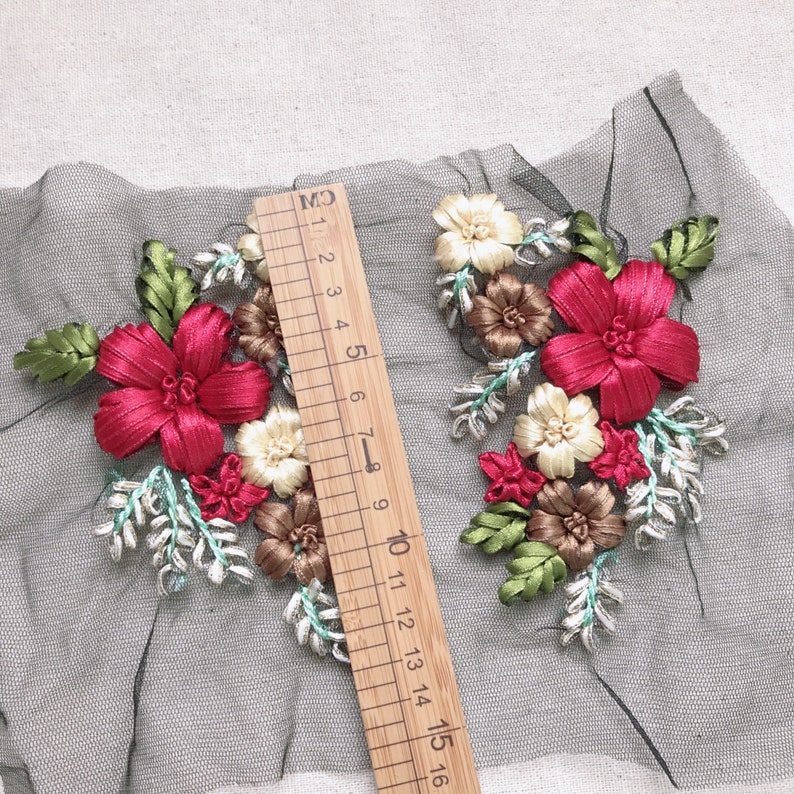 Burgundy Apricot Lace Flower Patch Multi-color Lace Applique | Etsy