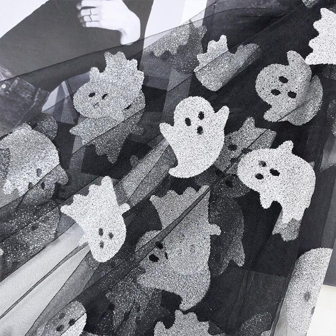 Black Tulle Fabric, Cute Little Glitter Ghost Print Fabrics for ...