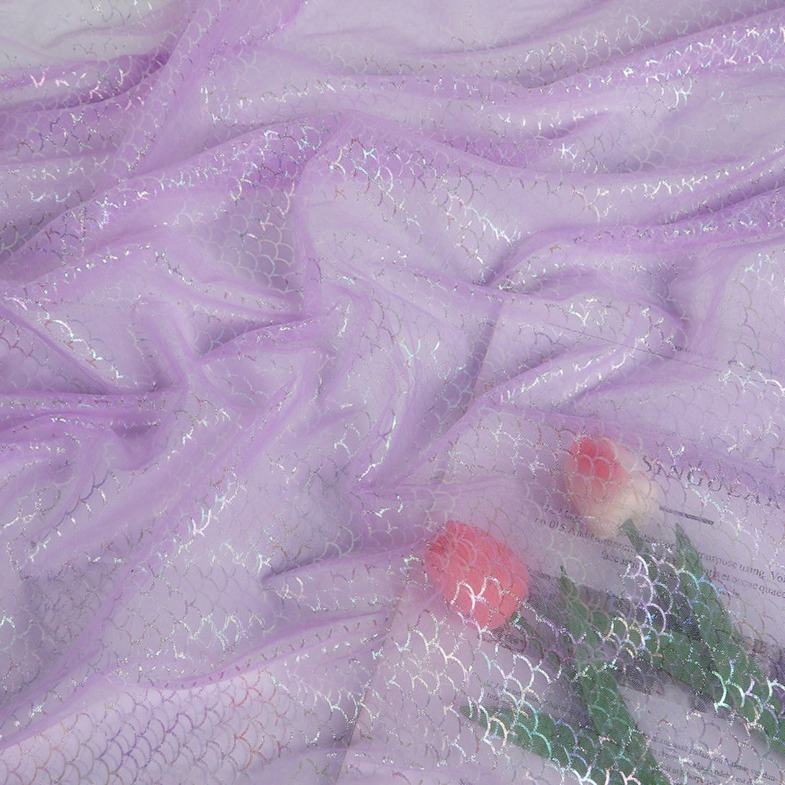 9 Colors Shimmering Fish Scales Pattern Tulle Fabric, Shinny Tulle Lace ...
