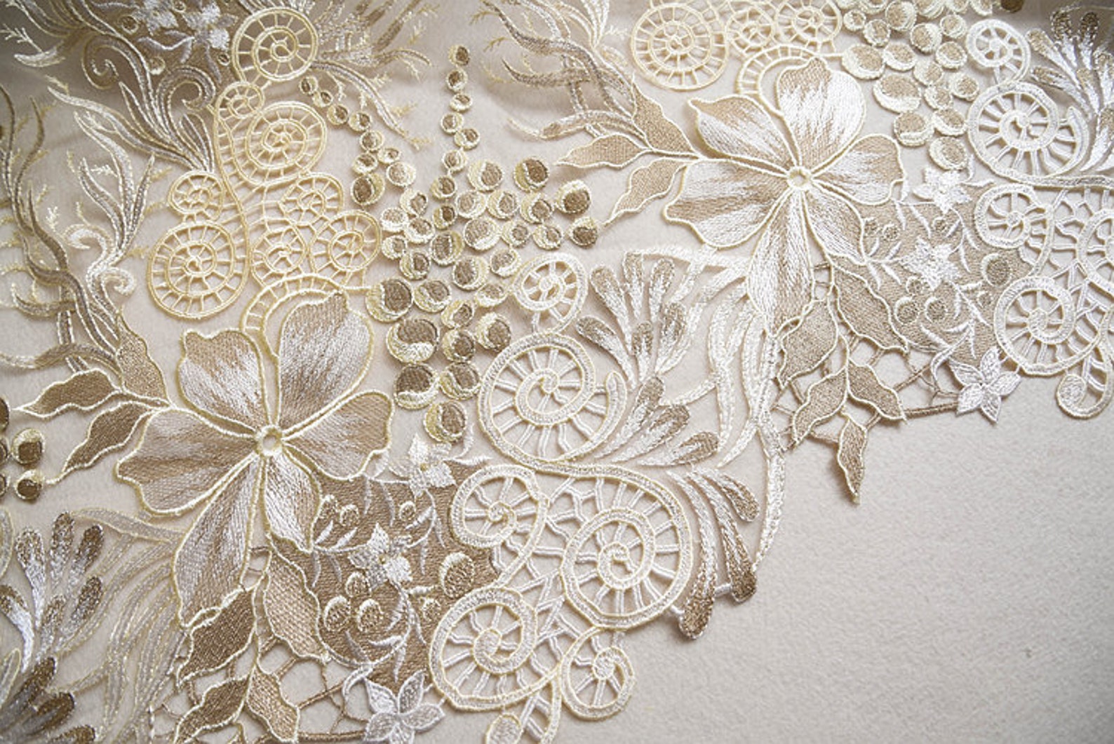 Luxury Gold Lace Fabric With Embroidered Flowers Tulle Lace - Etsy