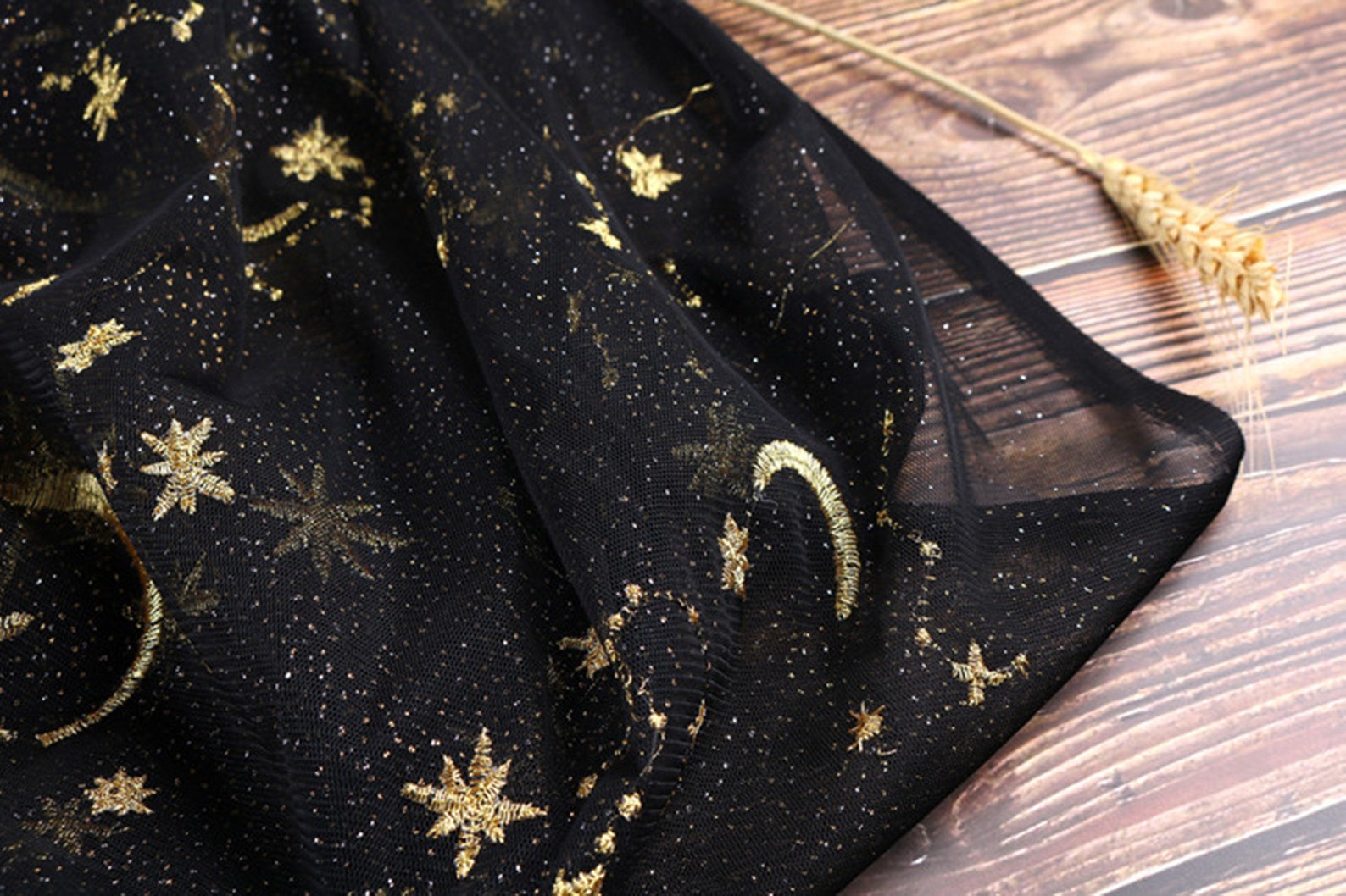 Embroidered Moon Pattern Lace Fabric Gold Glitter Star Moon | Etsy