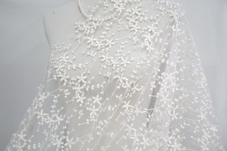 Adorable Floral Tulle Fabric, Beige Lace Fabric, Flowers Embroidered ...