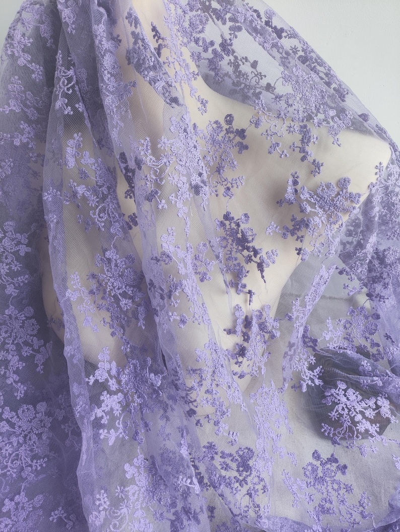 Purple Lace Fabric, Lavender Floral Embroidery Lace Fabric, Wedding ...
