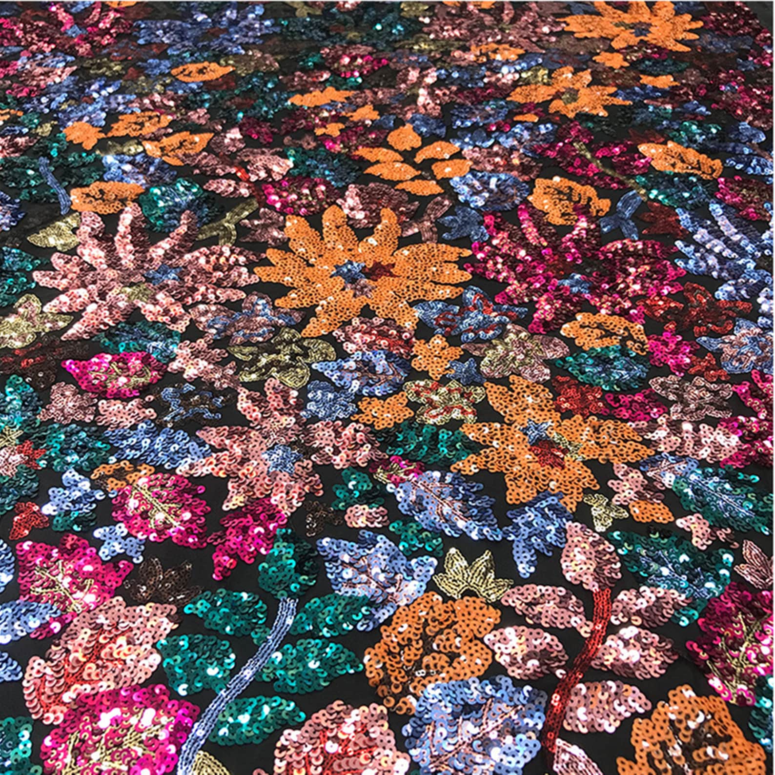 Colorful Sequins Fabric, Sequins Floral Leaf Motif Mesh Fabric for ...