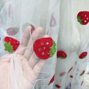 Red Strawberry Fabric, Strawberry Embroidery Tulle Lace Fabric Net ...