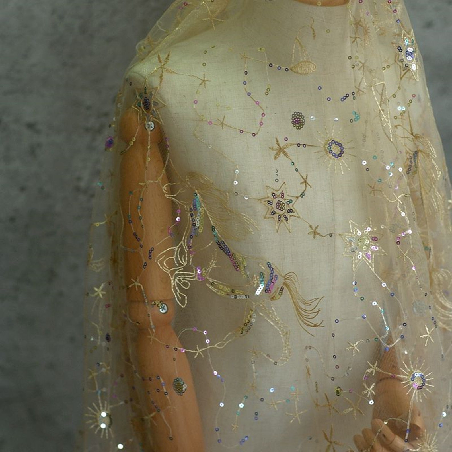Colorful Sequins Star Unicorn Lace Fabric, Soft Mesh Constellation Lace ...