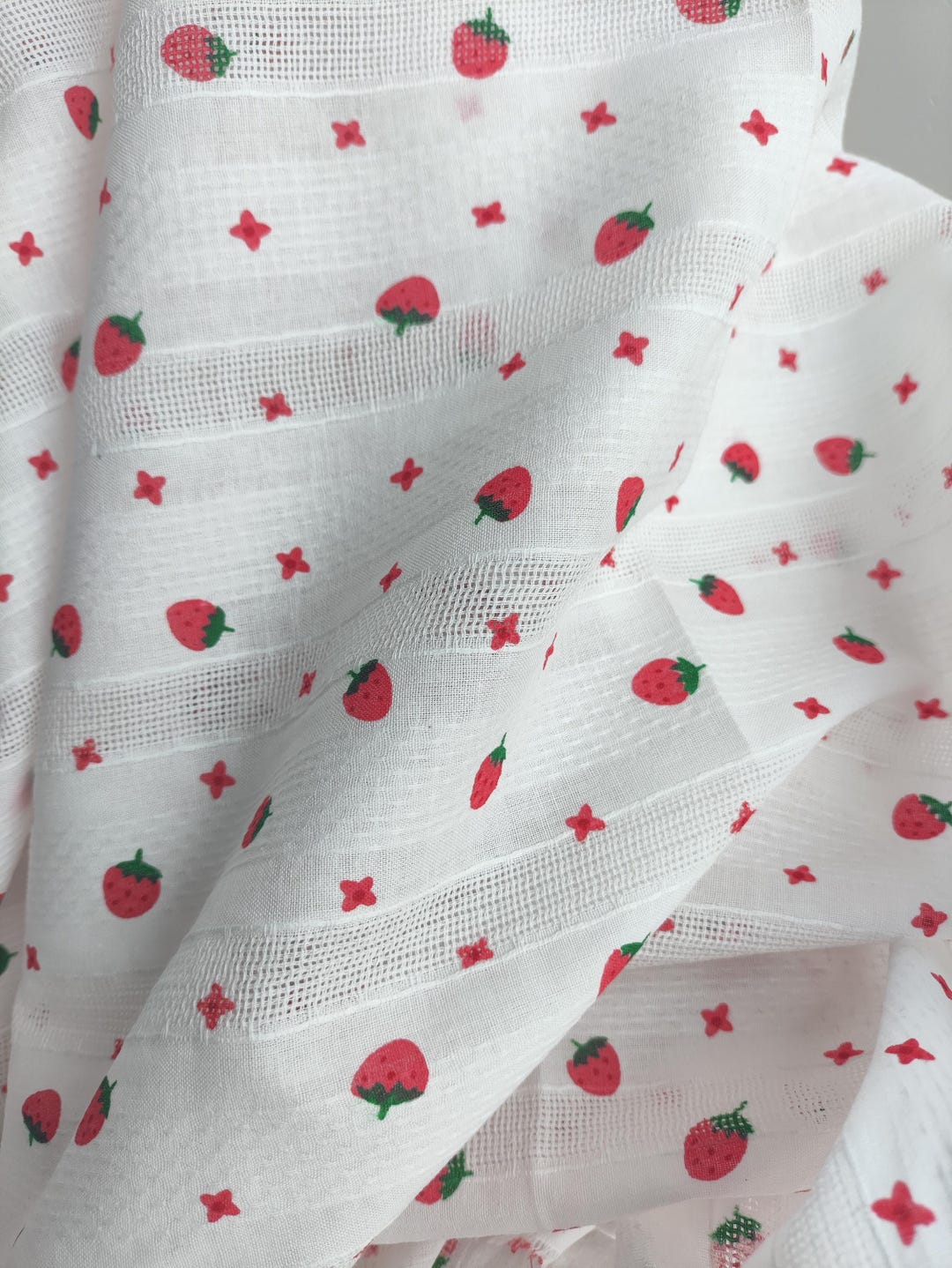 Cute Red Dots Strawberry Cotton Fabric for Dress, Blouse, Skirts, Doll ...