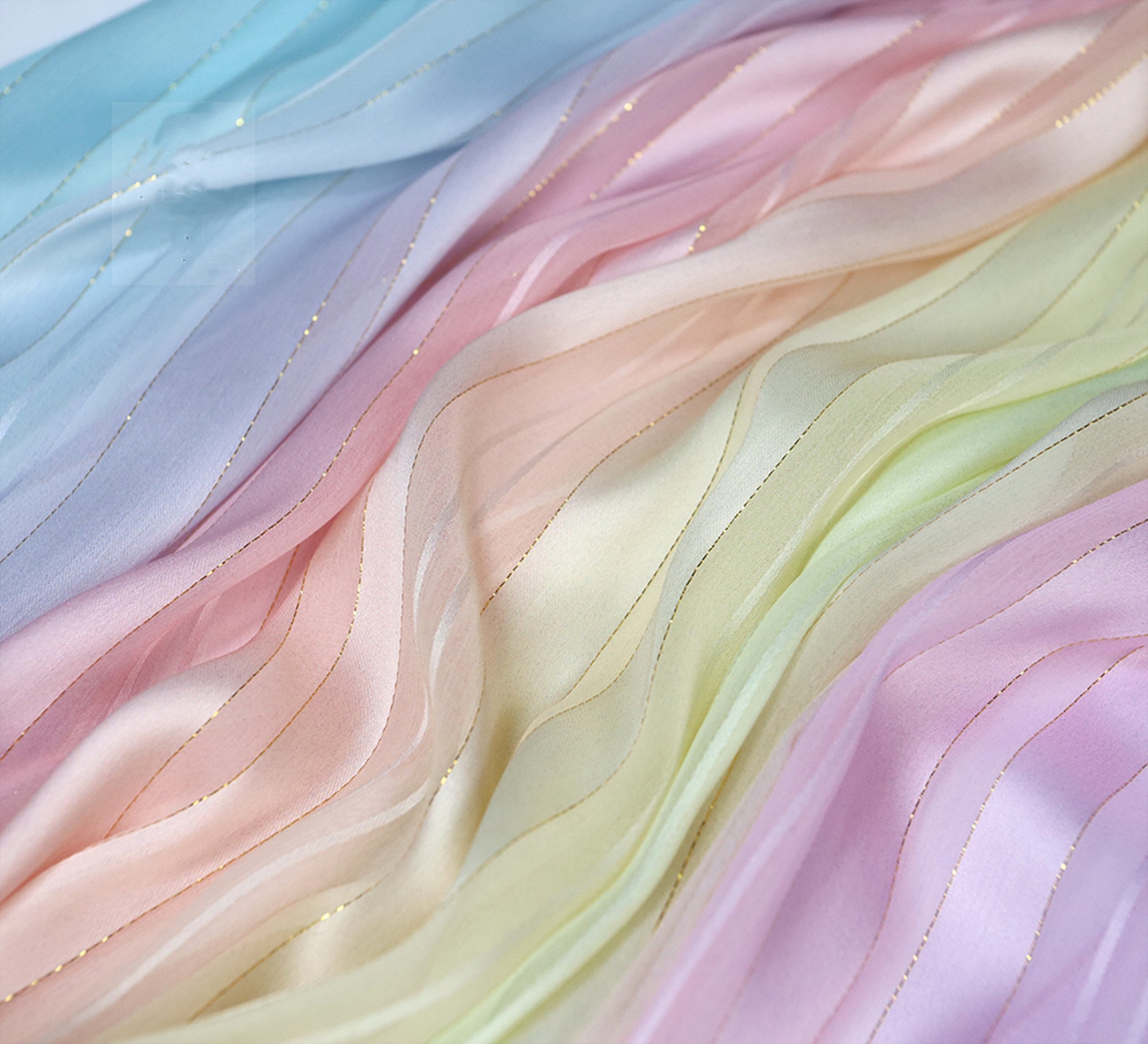 1 Yard Ombre Chiffon Fabric Gradient Rainbow Fabric With Shinny Thread ...