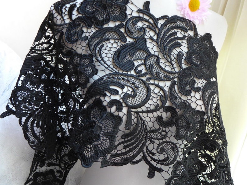 Wide Black Lace Trim Elegant Guipure Black Lace Fabric Trim | Etsy